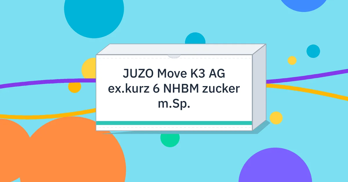 Symbolbild: Packung mit der Aufschrift JUZO Move K3 AG ex.kurz 6 NHBM zucker m.Sp. (PZN 18582617) – Verfügbarkeit und Bezug in Apotheken in Frankfurt am Main