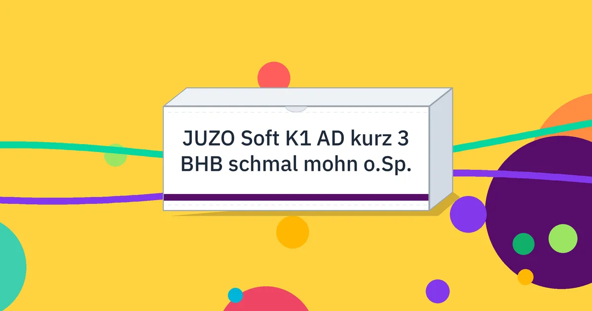 Symbolbild: Packung mit der Aufschrift JUZO Soft K1 AD kurz 3 BHB schmal mohn o.Sp. (PZN 15463964) – Verfügbarkeit und Bezug in Apotheken in Frankfurt am Main