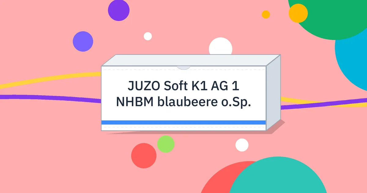 Symbolbild: Packung mit der Aufschrift JUZO Soft K1 AG 1 NHBM blaubeere o.Sp. (PZN 14994949) – Verfügbarkeit und Bezug in Apotheken in Frankfurt am Main