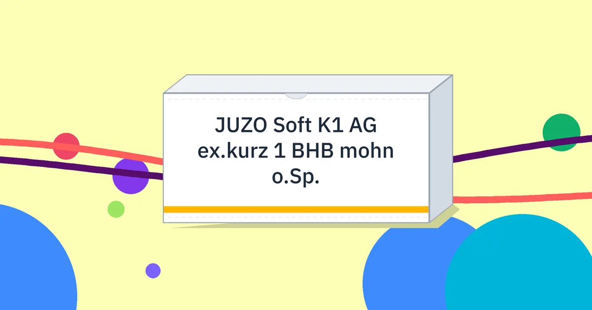 Symbolbild: Packung mit der Aufschrift JUZO Soft K1 AG ex.kurz 1 BHB mohn o.Sp. (PZN 14824408) – Verfügbarkeit und Bezug in Apotheken in Frankfurt am Main