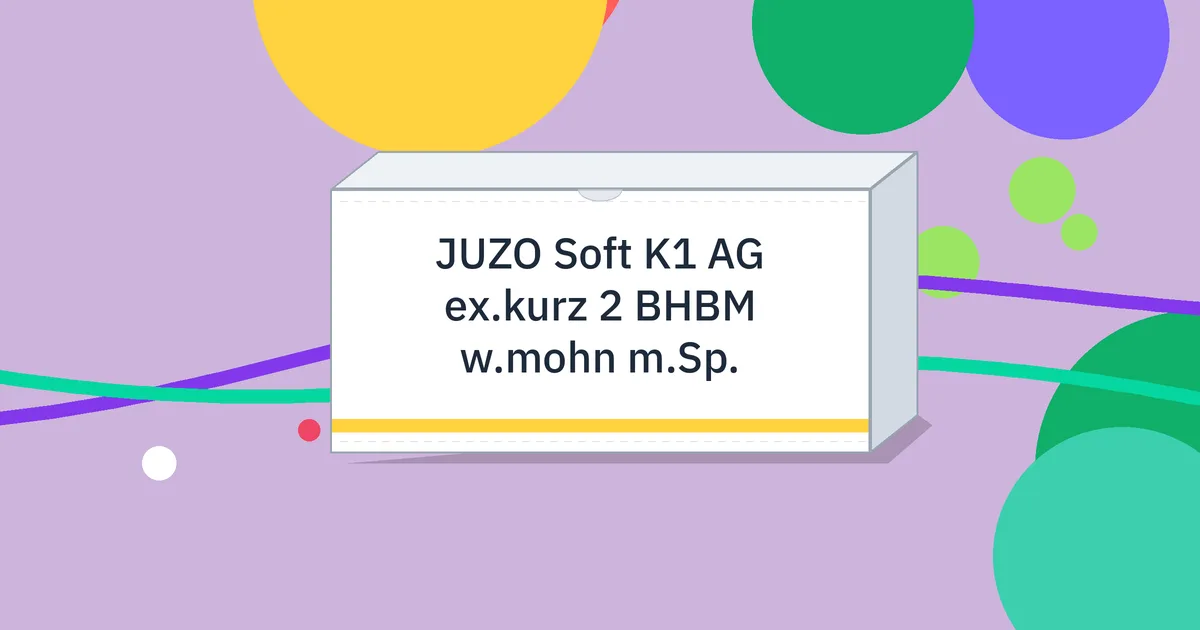Symbolbild: Packung mit der Aufschrift JUZO Soft K1 AG ex.kurz 2 BHBM w.mohn m.Sp. (PZN 14864431) – Verfügbarkeit und Bezug in Apotheken in Frankfurt am Main