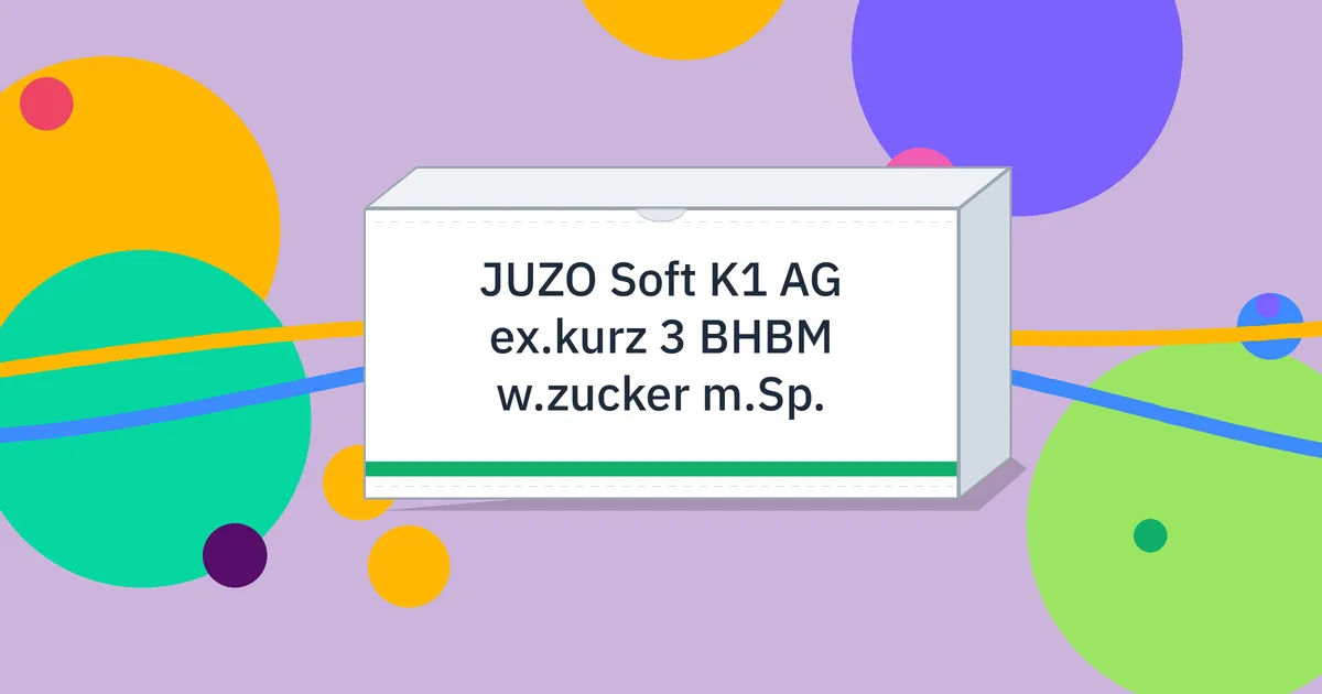 Symbolbild: Packung mit der Aufschrift JUZO Soft K1 AG ex.kurz 3 BHBM w.zucker m.Sp. (PZN 14863957) – Verfügbarkeit und Bezug in Apotheken in Frankfurt am Main