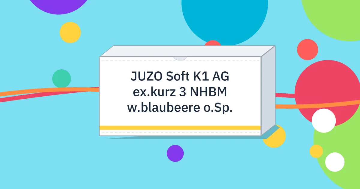 Symbolbild: Packung mit der Aufschrift JUZO Soft K1 AG ex.kurz 3 NHBM w.blaubeere o.Sp. (PZN 15017265) – Verfügbarkeit und Bezug in Apotheken in Frankfurt am Main