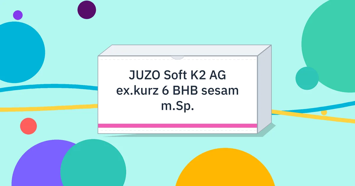 Symbolbild: Packung mit der Aufschrift JUZO Soft K2 AG ex.kurz 6 BHB sesam m.Sp. (PZN 14827482) – Verfügbarkeit und Bezug in Apotheken in Frankfurt am Main