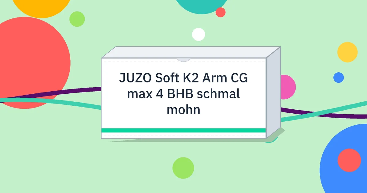 Symbolbild: Packung mit der Aufschrift JUZO Soft K2 Arm CG max 4 BHB schmal mohn (PZN 15513538) – Verfügbarkeit und Bezug in Apotheken in Frankfurt am Main