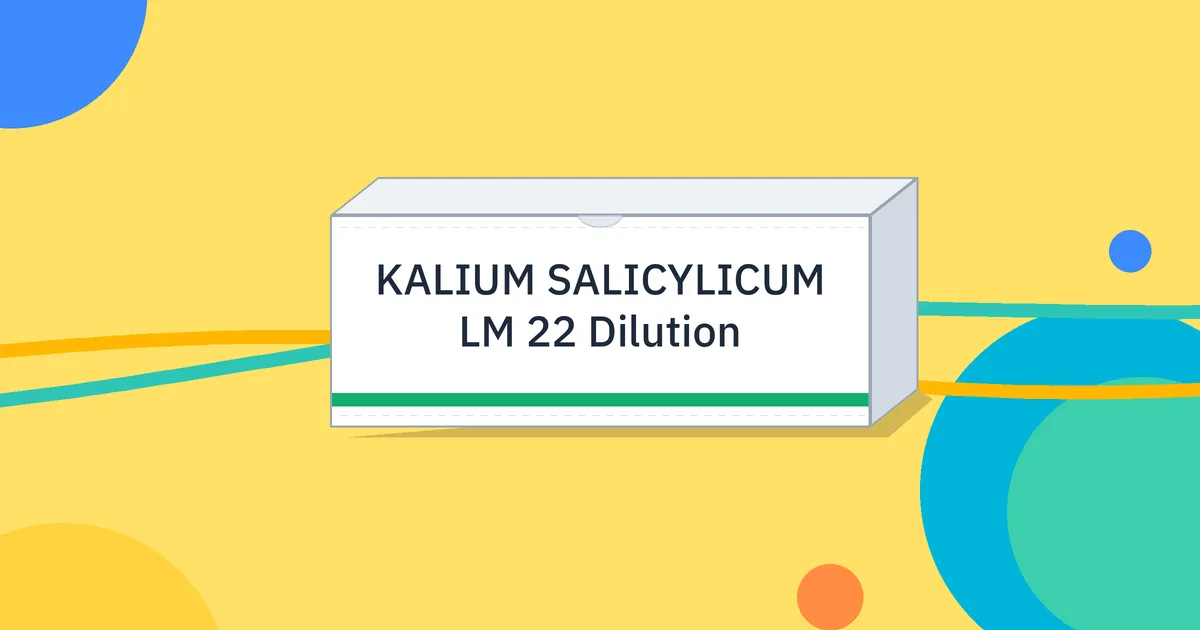 Symbolbild: Packung mit der Aufschrift KALIUM SALICYLICUM LM 22 Dilution (PZN 12925565) – Verfügbarkeit und Bezug in Apotheken in Frankfurt am Main