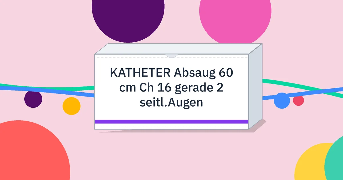Symbolbild: Packung mit der Aufschrift KATHETER Absaug 60 cm Ch 16 gerade 2 seitl.Augen (PZN 03200969) – Verfügbarkeit und Bezug in Apotheken in Frankfurt am Main