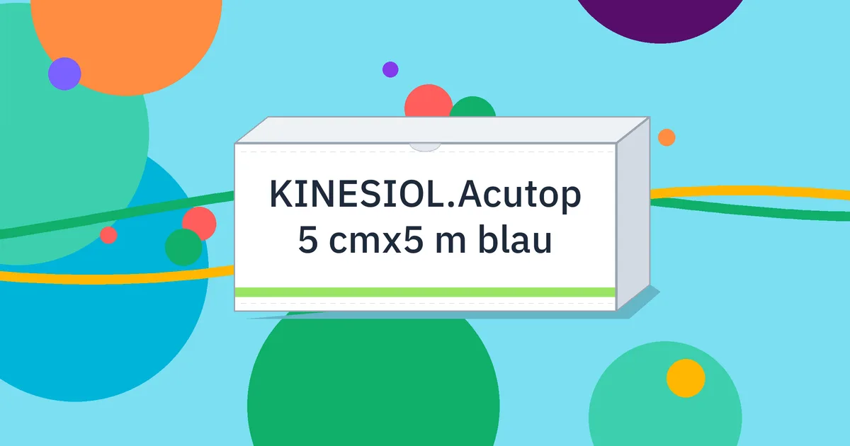 Symbolbild: Packung mit der Aufschrift KINESIOL.Acutop 5 cmx5 m blau (PZN 11139988) – Verfügbarkeit und Bezug in Apotheken in Frankfurt am Main