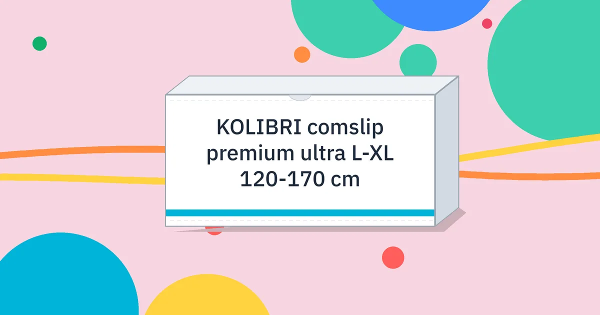 Symbolbild: Packung mit der Aufschrift KOLIBRI comslip premium ultra L-XL 120-170 cm (PZN 11036194) – Verfügbarkeit und Bezug in Apotheken in Frankfurt am Main