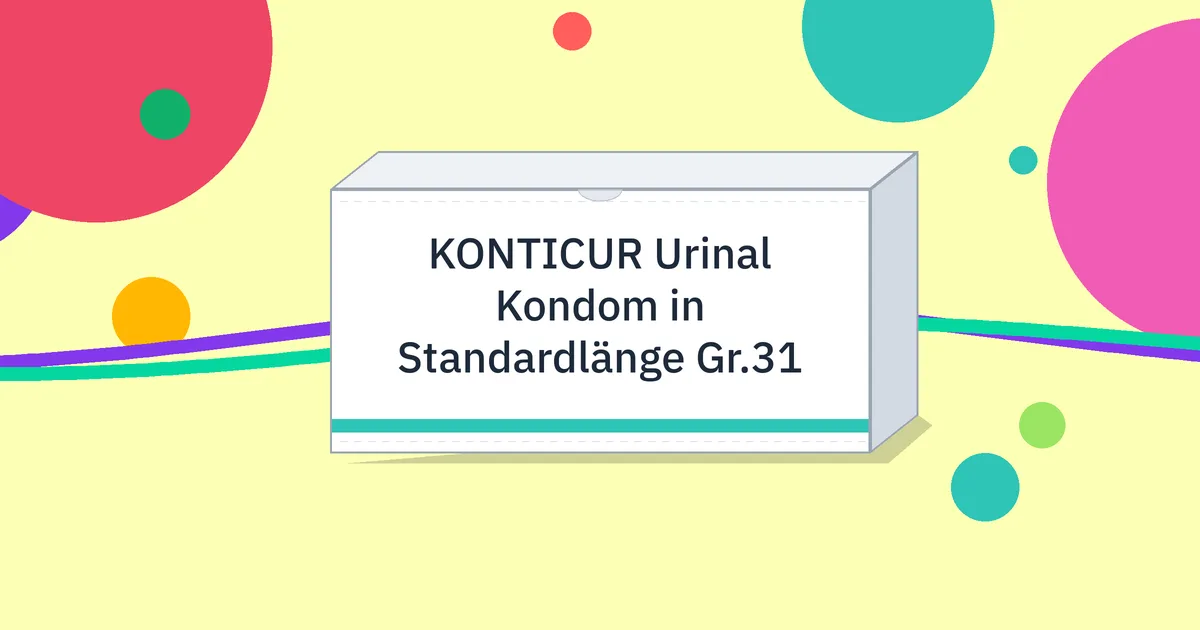 Symbolbild: Packung mit der Aufschrift KONTICUR Urinal Kondom in Standardlänge Gr.31 (PZN 12659342) – Verfügbarkeit und Bezug in Apotheken in Frankfurt am Main