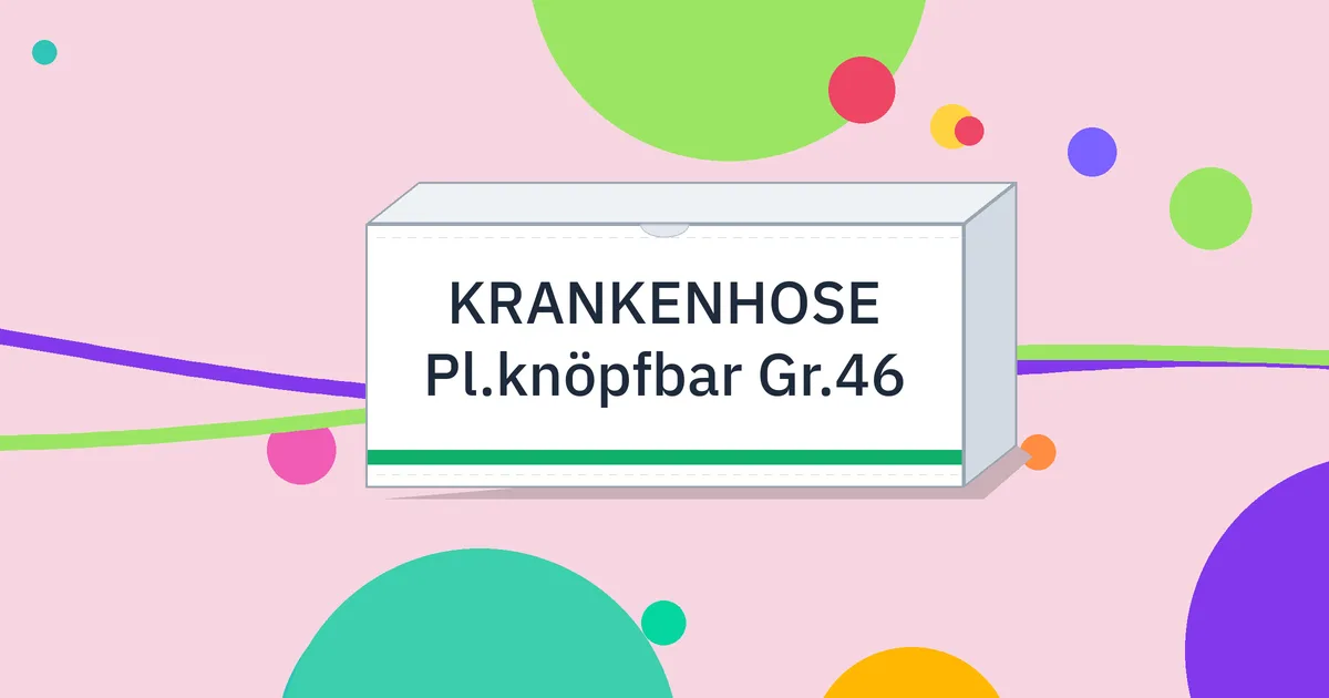 Symbolbild: Packung mit der Aufschrift KRANKENHOSE Pl.knöpfbar Gr.46 (PZN 01740905) – Verfügbarkeit und Bezug in Apotheken in Frankfurt am Main