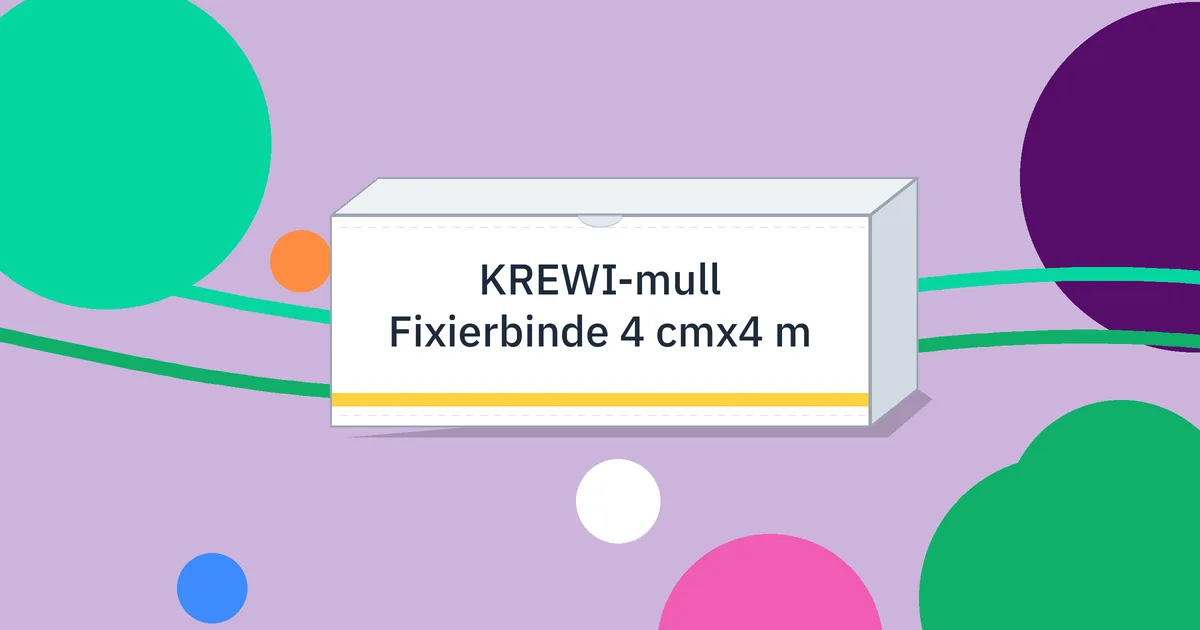 Symbolbild: Packung mit der Aufschrift KREWI-mull Fixierbinde 4 cmx4 m (PZN 17868837) – Verfügbarkeit und Bezug in Apotheken in Frankfurt am Main
