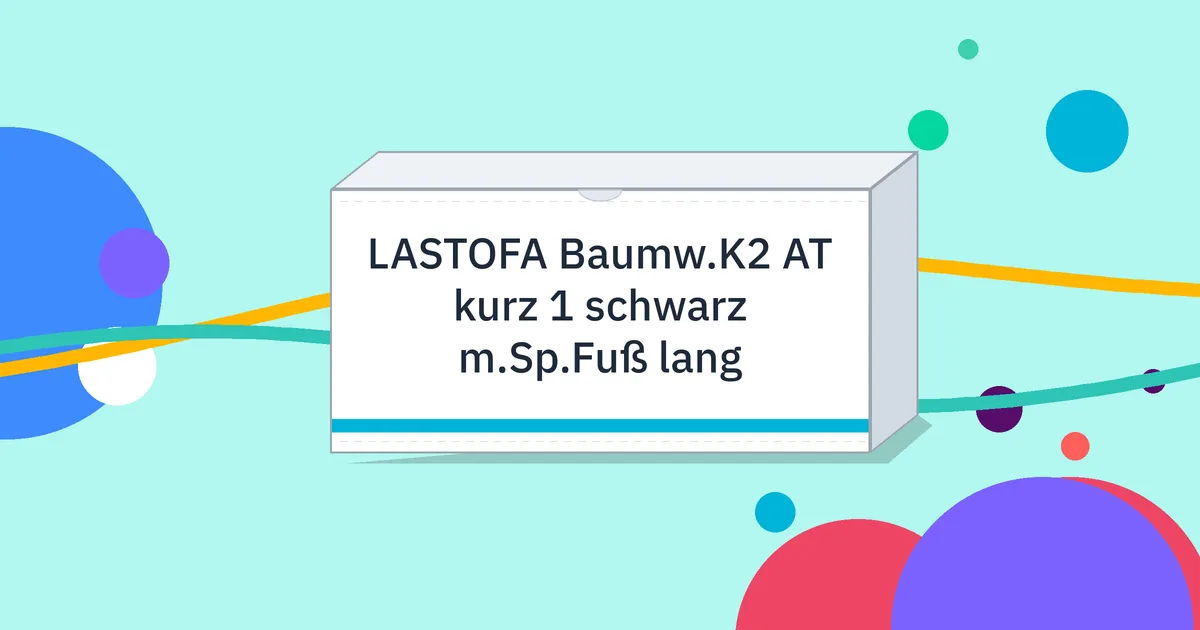 Symbolbild: Packung mit der Aufschrift LASTOFA Baumw.K2 AT kurz 1 schwarz m.Sp.Fuß lang (PZN 01951246) – Verfügbarkeit und Bezug in Apotheken in Frankfurt am Main