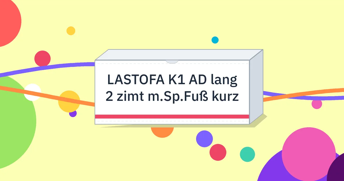 Symbolbild: Packung mit der Aufschrift LASTOFA K1 AD lang 2 zimt m.Sp.Fuß kurz (PZN 13786597) – Verfügbarkeit und Bezug in Apotheken in Frankfurt am Main