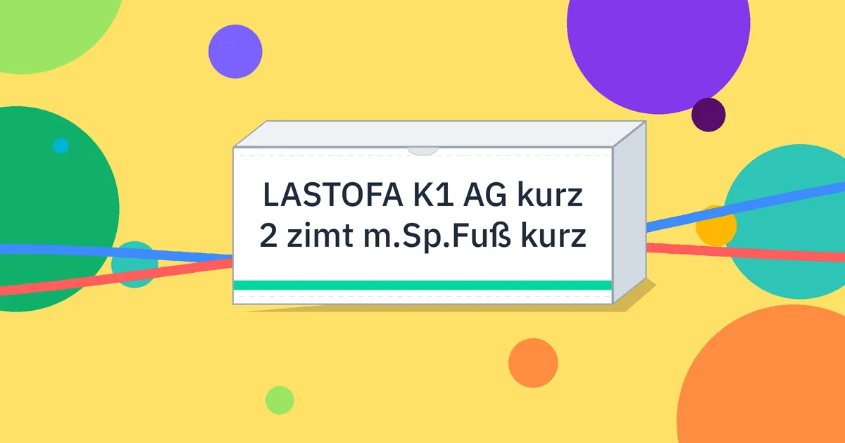 Symbolbild: Packung mit der Aufschrift LASTOFA K1 AG kurz 2 zimt m.Sp.Fuß kurz (PZN 13789785) – Verfügbarkeit und Bezug in Apotheken in Frankfurt am Main