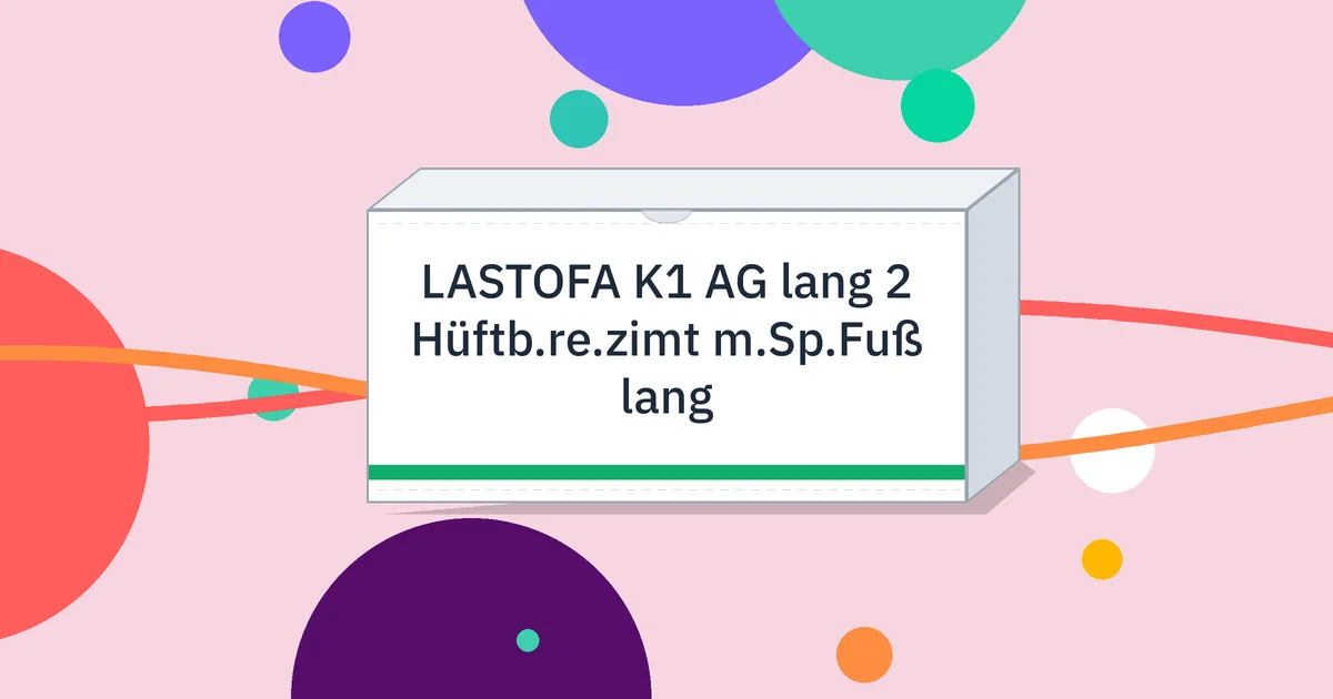 Symbolbild: Packung mit der Aufschrift LASTOFA K1 AG lang 2 Hüftb.re.zimt m.Sp.Fuß lang (PZN 13797632) – Verfügbarkeit und Bezug in Apotheken in Frankfurt am Main