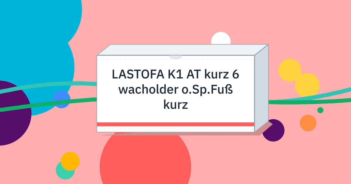Symbolbild: Packung mit der Aufschrift LASTOFA K1 AT kurz 6 wacholder o.Sp.Fuß kurz (PZN 13797023) – Verfügbarkeit und Bezug in Apotheken in Frankfurt am Main
