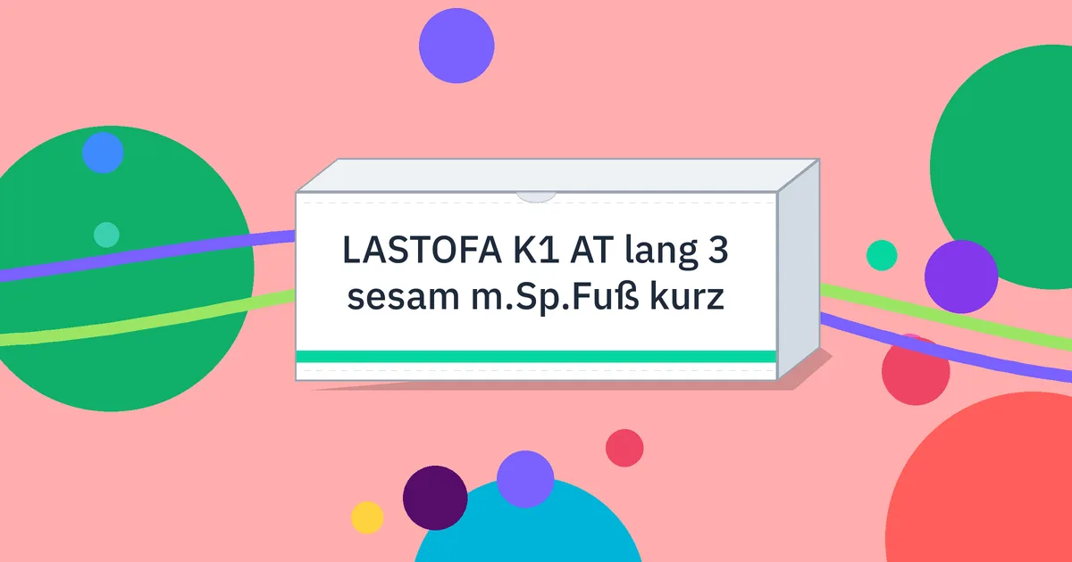 Symbolbild: Packung mit der Aufschrift LASTOFA K1 AT lang 3 sesam m.Sp.Fuß kurz (PZN 13795952) – Verfügbarkeit und Bezug in Apotheken in Frankfurt am Main