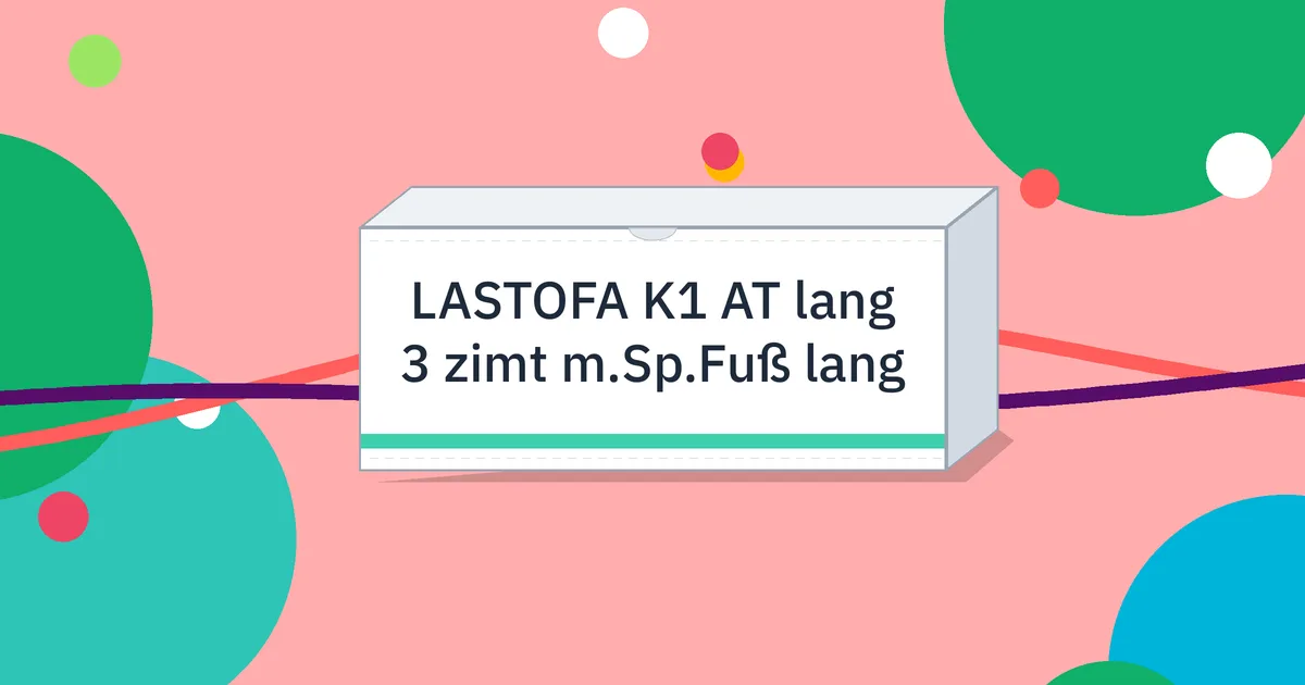 Symbolbild: Packung mit der Aufschrift LASTOFA K1 AT lang 3 zimt m.Sp.Fuß lang (PZN 13795797) – Verfügbarkeit und Bezug in Apotheken in Frankfurt am Main