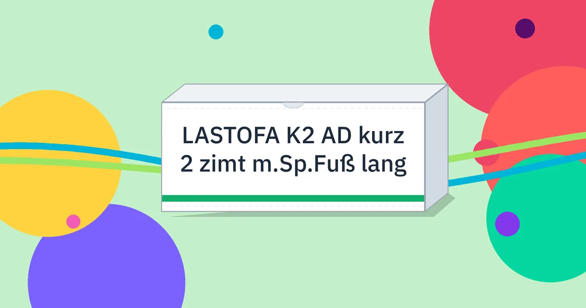 Symbolbild: Packung mit der Aufschrift LASTOFA K2 AD kurz 2 zimt m.Sp.Fuß lang (PZN 13799849) – Verfügbarkeit und Bezug in Apotheken in Frankfurt am Main