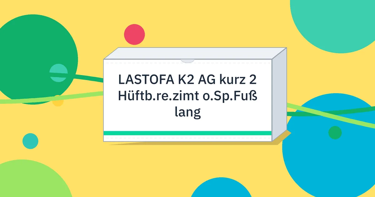 Symbolbild: Packung mit der Aufschrift LASTOFA K2 AG kurz 2 Hüftb.re.zimt o.Sp.Fuß lang (PZN 14152216) – Verfügbarkeit und Bezug in Apotheken in Frankfurt am Main