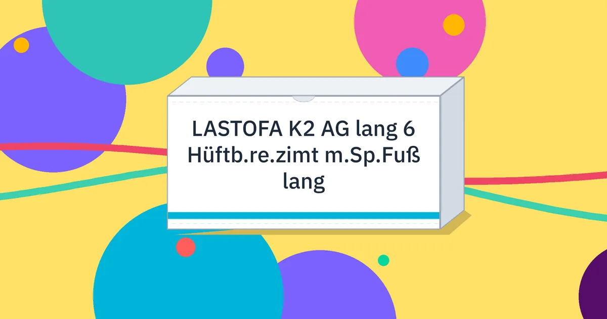 Symbolbild: Packung mit der Aufschrift LASTOFA K2 AG lang 6 Hüftb.re.zimt m.Sp.Fuß lang (PZN 13812231) – Verfügbarkeit und Bezug in Apotheken in Frankfurt am Main