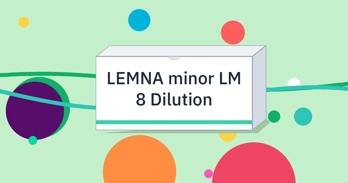 Symbolbild: Packung mit der Aufschrift LEMNA minor LM 8 Dilution (PZN 13524928) – Verfügbarkeit und Bezug in Apotheken in Frankfurt am Main