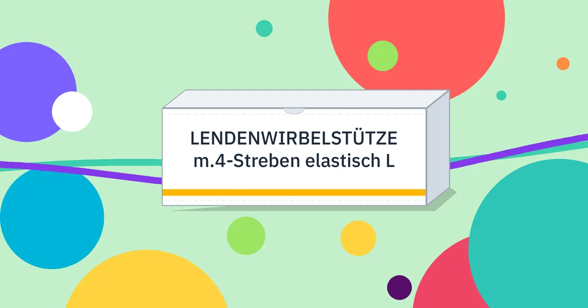 Symbolbild: Packung mit der Aufschrift LENDENWIRBELSTÜTZE m.4-Streben elastisch L (PZN 19070977) – Verfügbarkeit und Bezug in Apotheken in Frankfurt am Main