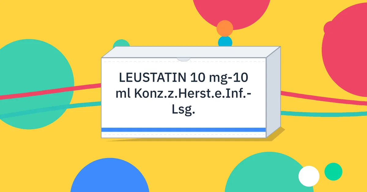Symbolbild: Packung mit der Aufschrift LEUSTATIN 10 mg-10 ml Konz.z.Herst.e.Inf.-Lsg. (PZN 18046971) – Verfügbarkeit und Bezug in Apotheken in Frankfurt am Main