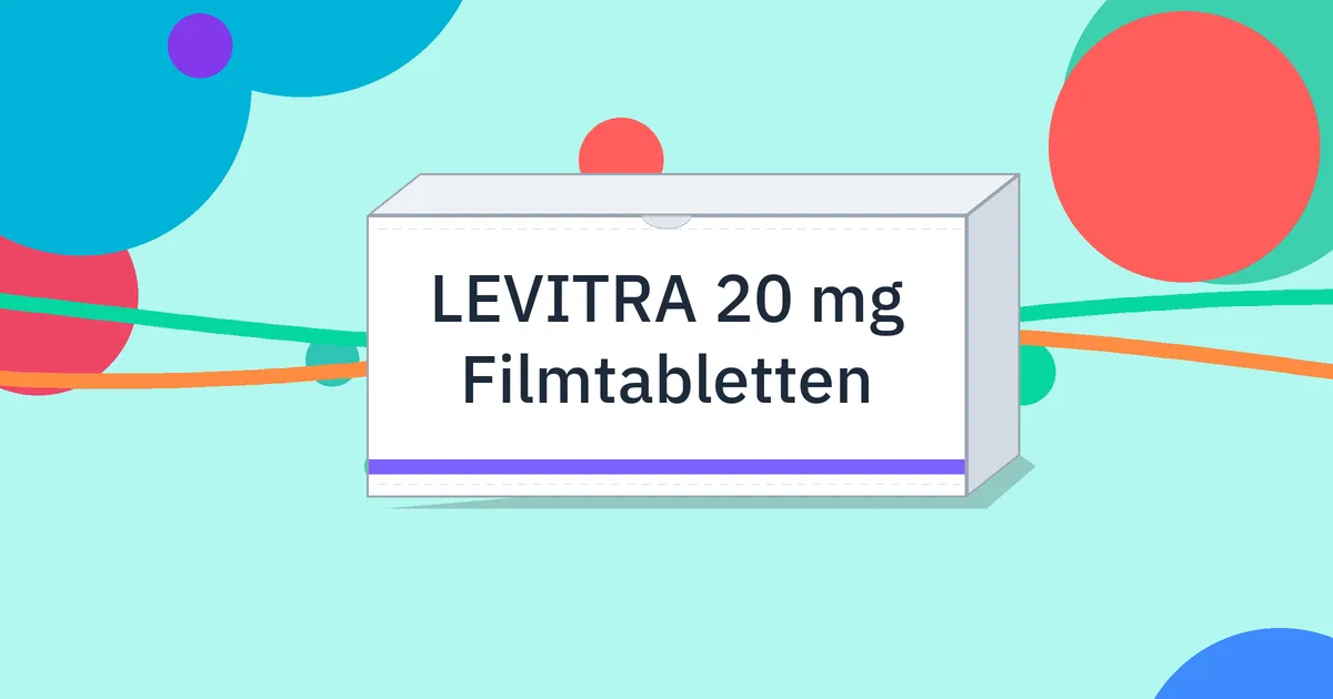 Symbolbild: Packung mit der Aufschrift LEVITRA 20 mg Filmtabletten (PZN 03679400) – Verfügbarkeit und Bezug in Apotheken in Frankfurt am Main