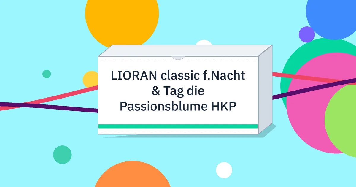 Symbolbild: Packung mit der Aufschrift LIORAN classic f.Nacht & Tag die Passionsblume HKP (PZN 18435738) – Verfügbarkeit und Bezug in Apotheken in Frankfurt am Main