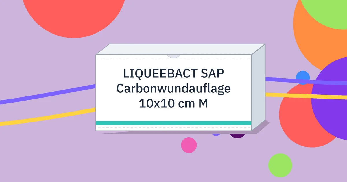 Symbolbild: Packung mit der Aufschrift LIQUEEBACT SAP Carbonwundauflage 10x10 cm M (PZN 18791539) – Verfügbarkeit und Bezug in Apotheken in Frankfurt am Main