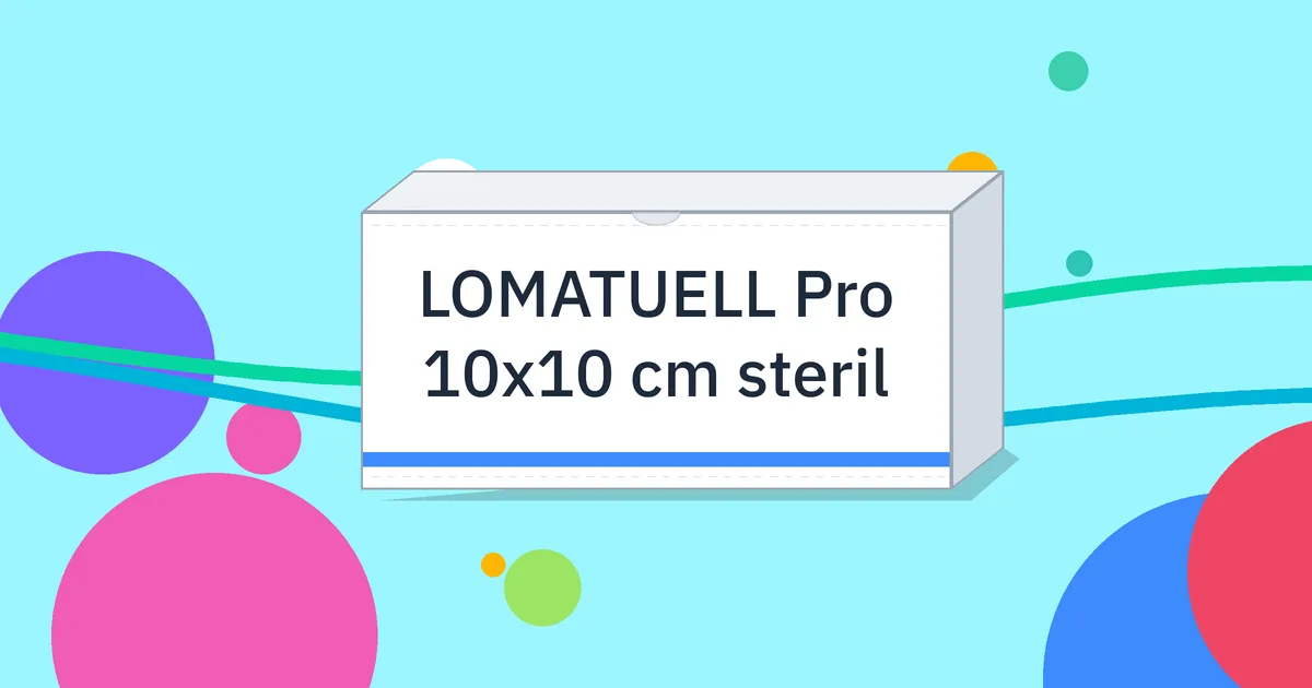 Symbolbild: Packung mit der Aufschrift LOMATUELL Pro 10x10 cm steril (PZN 15998820) – Verfügbarkeit und Bezug in Apotheken in Frankfurt am Main