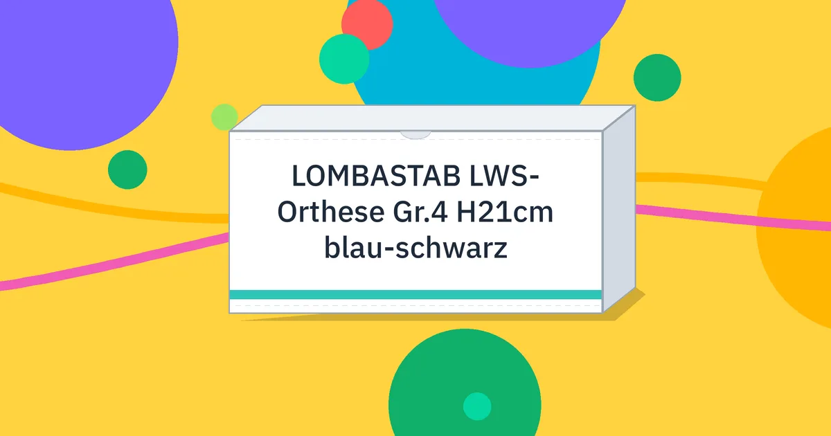 Symbolbild: Packung mit der Aufschrift LOMBASTAB LWS-Orthese Gr.4 H21cm blau-schwarz (PZN 18798240) – Verfügbarkeit und Bezug in Apotheken in Frankfurt am Main