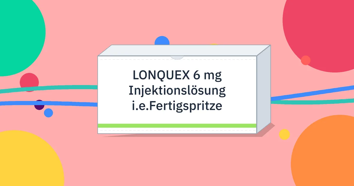 Symbolbild: Packung mit der Aufschrift LONQUEX 6 mg Injektionslösung i.e.Fertigspritze (PZN 12387487) – Verfügbarkeit und Bezug in Apotheken in Frankfurt am Main