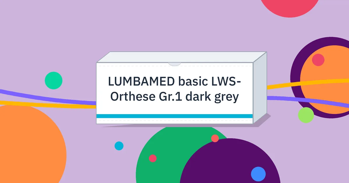 Symbolbild: Packung mit der Aufschrift LUMBAMED basic LWS-Orthese Gr.1 dark grey (PZN 20520150) – Verfügbarkeit und Bezug in Apotheken in Frankfurt am Main