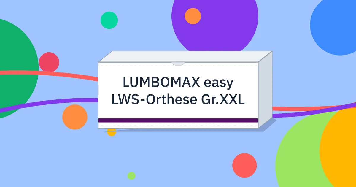 Symbolbild: Packung mit der Aufschrift LUMBOMAX easy LWS-Orthese Gr.XXL (PZN 11097741) – Verfügbarkeit und Bezug in Apotheken in Frankfurt am Main