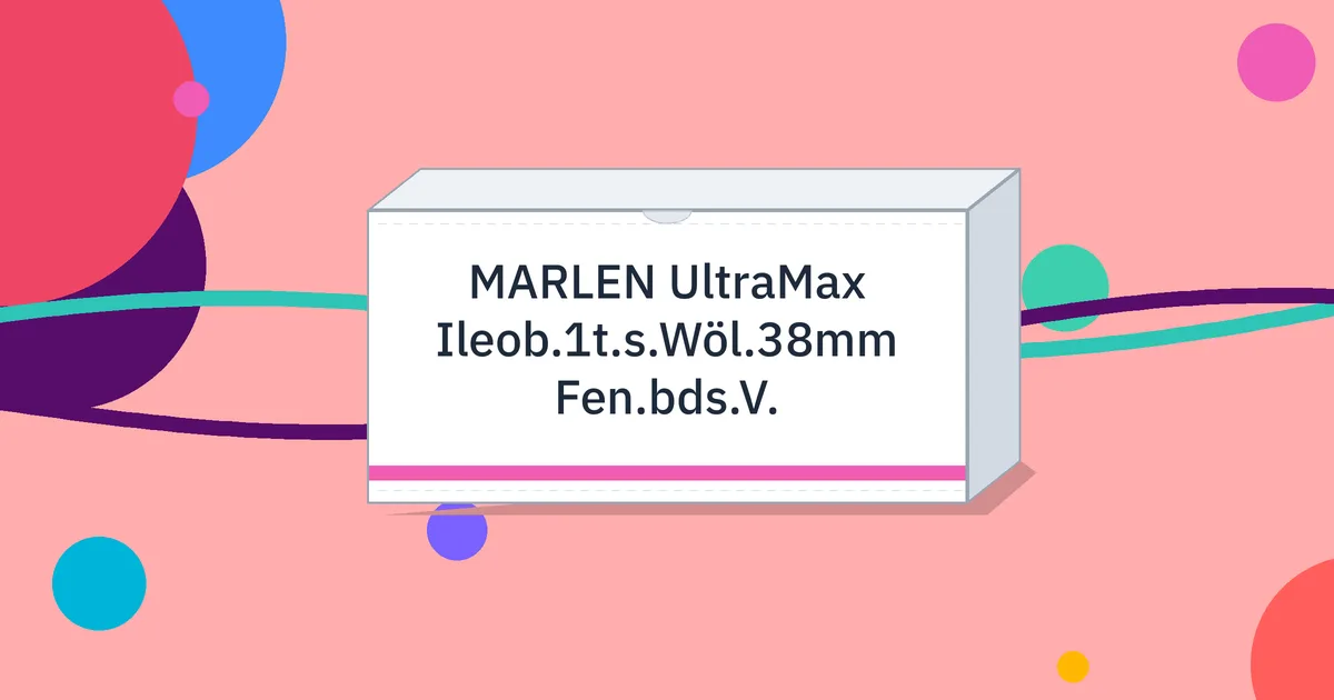 Symbolbild: Packung mit der Aufschrift MARLEN UltraMax Ileob.1t.s.Wöl.38mm Fen.bds.V. (PZN 00625757) – Verfügbarkeit und Bezug in Apotheken in Frankfurt am Main