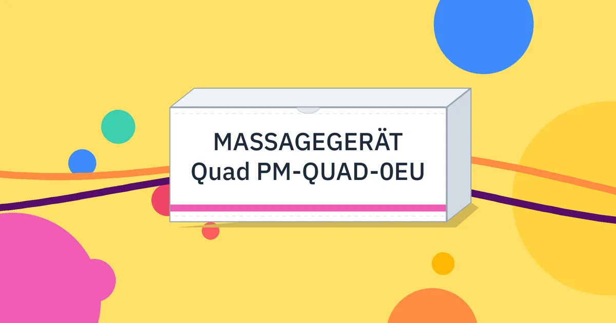 Symbolbild: Packung mit der Aufschrift MASSAGEGERÄT Quad PM-QUAD-0EU (PZN 09918001) – Verfügbarkeit und Bezug in Apotheken in Frankfurt am Main