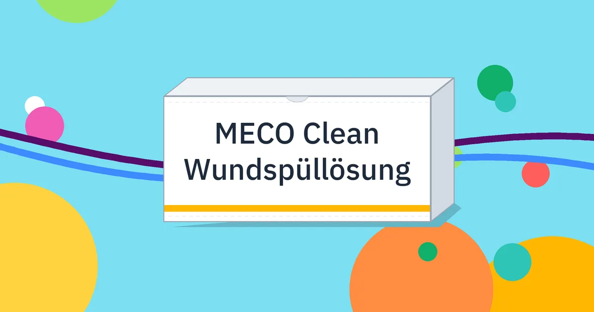 Symbolbild: Packung mit der Aufschrift MECO Clean Wundspüllösung (PZN 18808553) – Verfügbarkeit und Bezug in Apotheken in Frankfurt am Main