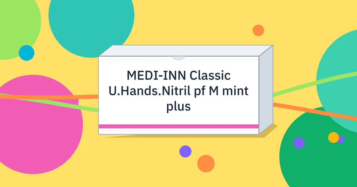 Symbolbild: Packung mit der Aufschrift MEDI-INN Classic U.Hands.Nitril pf M mint plus (PZN 18445599) – Verfügbarkeit und Bezug in Apotheken in Frankfurt am Main