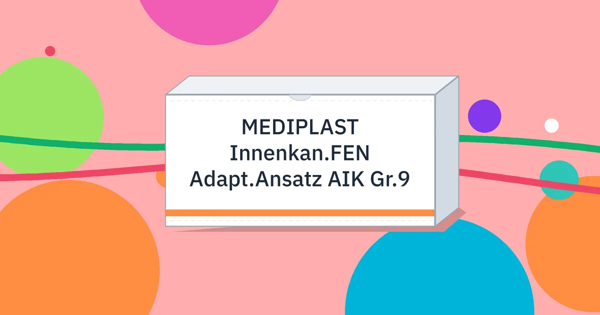 Symbolbild: Packung mit der Aufschrift MEDIPLAST Innenkan.FEN Adapt.Ansatz AIK Gr.9 (PZN 04528198) – Verfügbarkeit und Bezug in Apotheken in Frankfurt am Main
