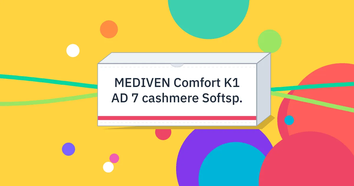 Symbolbild: Packung mit der Aufschrift MEDIVEN Comfort K1 AD 7 cashmere Softsp. (PZN 14658772) – Verfügbarkeit und Bezug in Apotheken in Frankfurt am Main