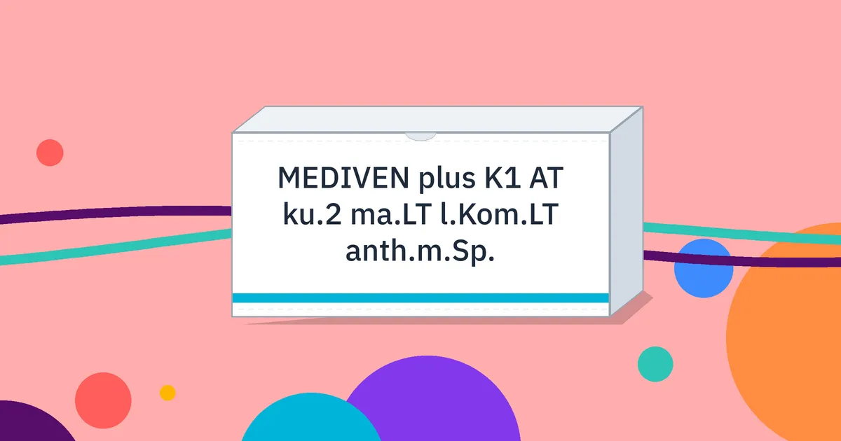 Symbolbild: Packung mit der Aufschrift MEDIVEN plus K1 AT ku.2 ma.LT l.Kom.LT anth.m.Sp. (PZN 15071508) – Verfügbarkeit und Bezug in Apotheken in Frankfurt am Main
