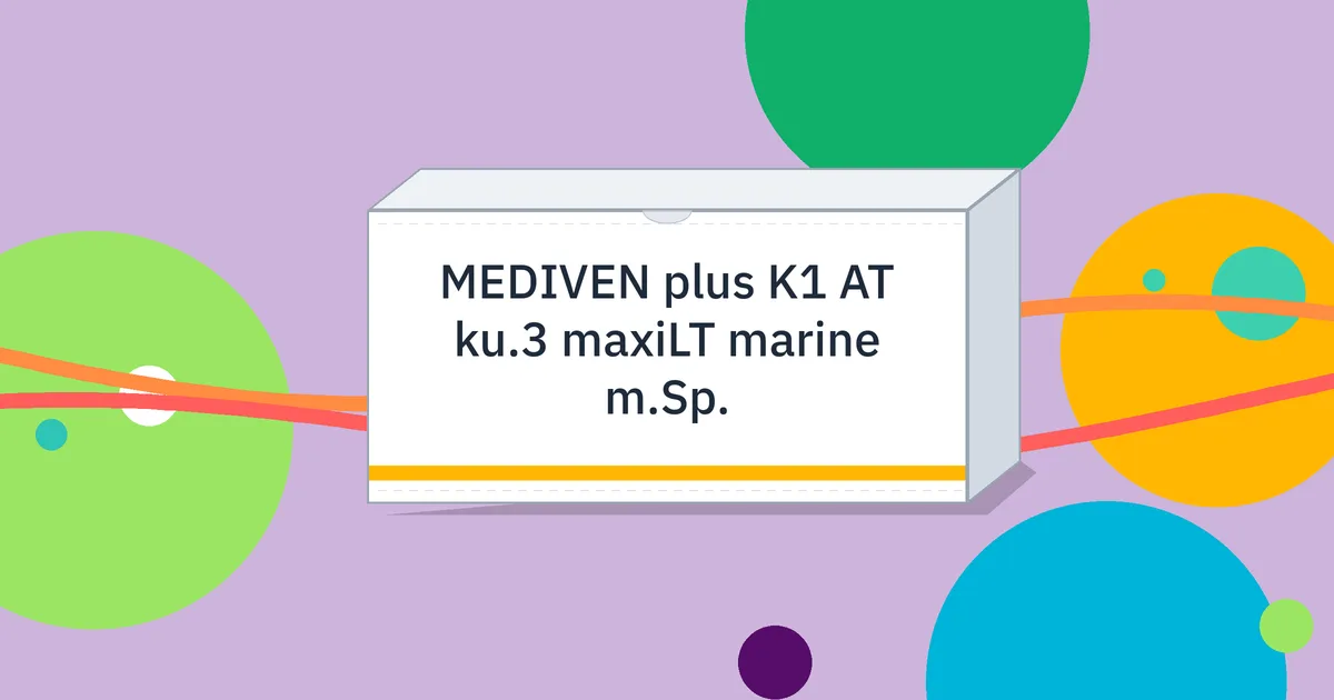 Symbolbild: Packung mit der Aufschrift MEDIVEN plus K1 AT ku.3 maxiLT marine m.Sp. (PZN 15068618) – Verfügbarkeit und Bezug in Apotheken in Frankfurt am Main