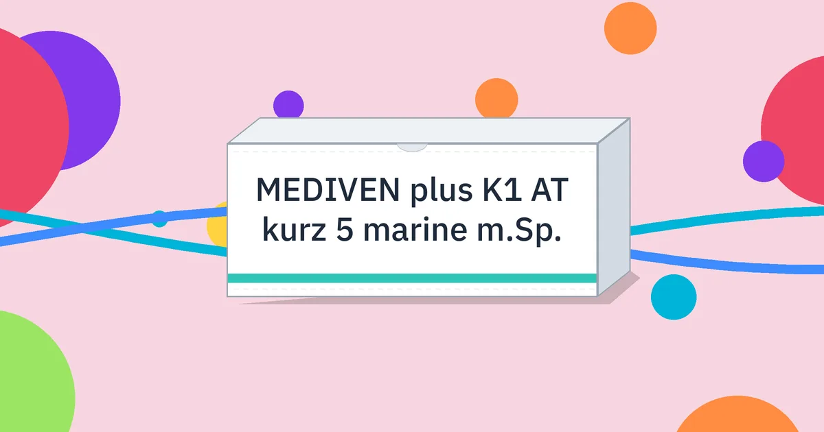 Symbolbild: Packung mit der Aufschrift MEDIVEN plus K1 AT kurz 5 marine m.Sp. (PZN 15025997) – Verfügbarkeit und Bezug in Apotheken in Frankfurt am Main
