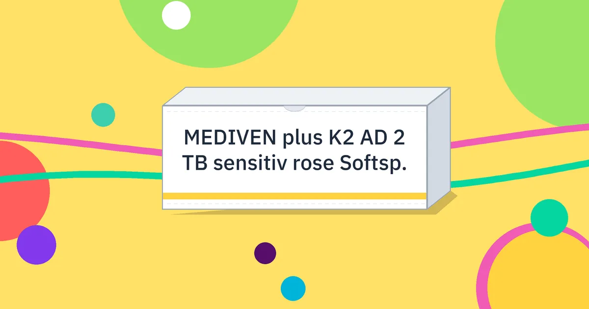 Symbolbild: Packung mit der Aufschrift MEDIVEN plus K2 AD 2 TB sensitiv rose Softsp. (PZN 15105070) – Verfügbarkeit und Bezug in Apotheken in Frankfurt am Main