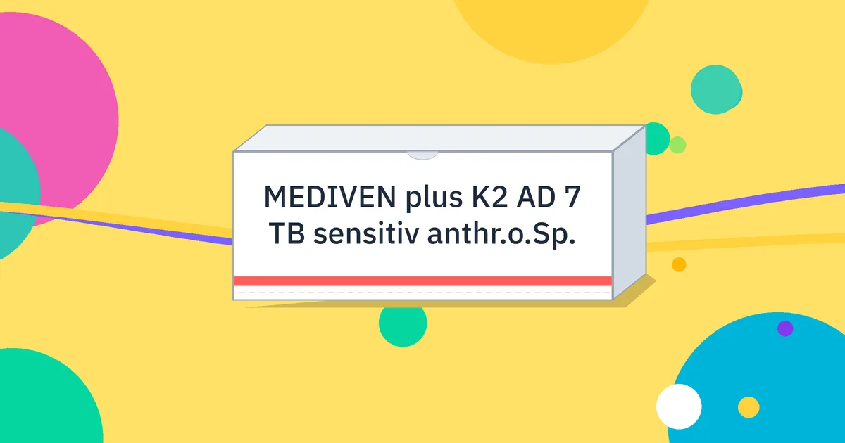 Symbolbild: Packung mit der Aufschrift MEDIVEN plus K2 AD 7 TB sensitiv anthr.o.Sp. (PZN 15104550) – Verfügbarkeit und Bezug in Apotheken in Frankfurt am Main