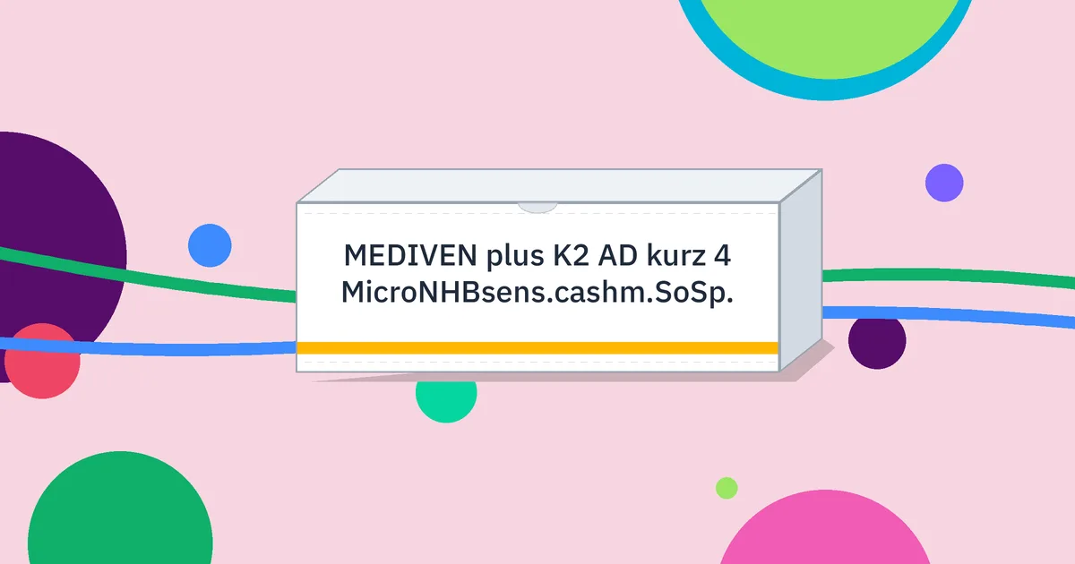 Symbolbild: Packung mit der Aufschrift MEDIVEN plus K2 AD kurz 4 MicroNHBsens.cashm.SoSp. (PZN 15933795) – Verfügbarkeit und Bezug in Apotheken in Frankfurt am Main