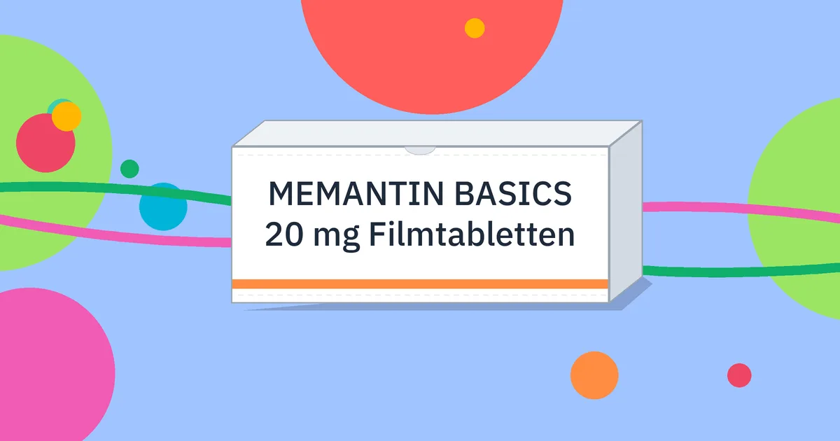 Symbolbild: Packung mit der Aufschrift MEMANTIN BASICS 20 mg Filmtabletten (PZN 10080081) – Verfügbarkeit und Bezug in Apotheken in Frankfurt am Main